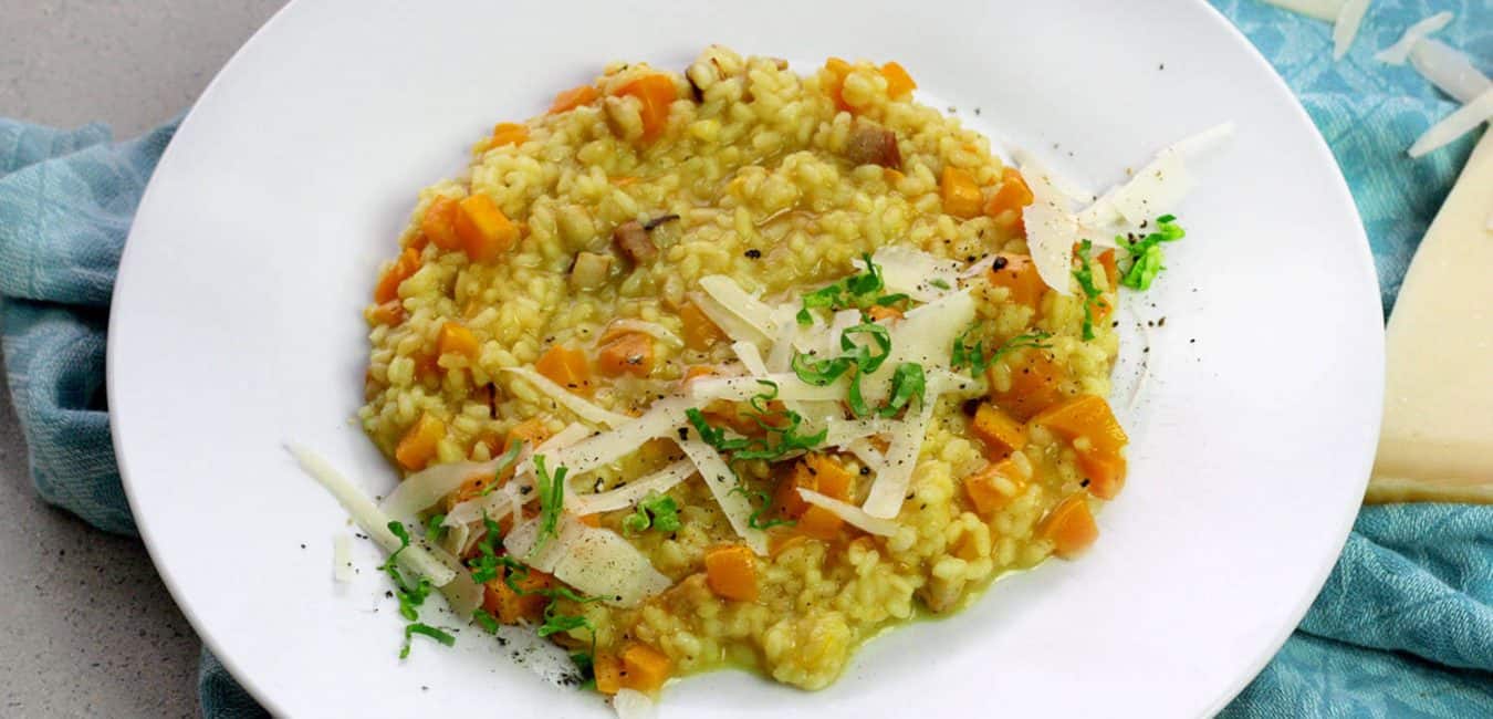 Dýňové rizoto se slaninou a portským vínem - FreshBites.